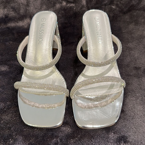 Musshoe | Shoes | Nib Silver And Rhinestone Chunk Heels By Musshoe Size ...